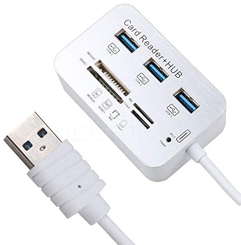 3 Port Aluminum USB 3.0 Hub MS SD M2 TF Multi-In-1 Memory Card Reader ...